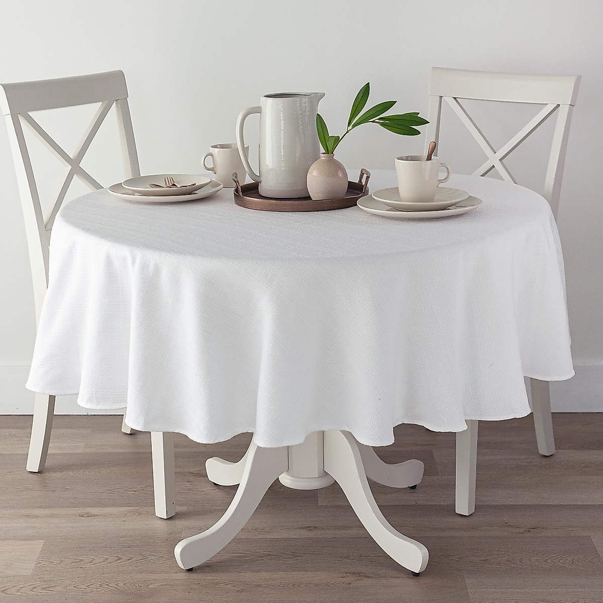 Benson Mills Cameron Textured Fabric Table Cloth, for Everyday Home Dining, Parties, Weddings & Holiday Tablecloths (70" Round, White)