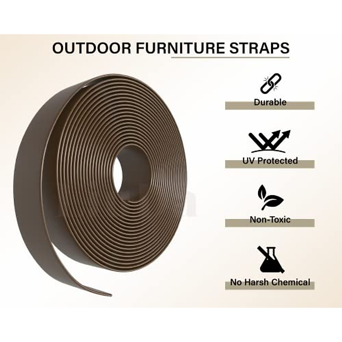 LIUDA 2" x20' ft Vinyl Outdoor Patio Lawn Furniture Repair Strap Strapping Matte Finish (Brown) + 20 Free Rivets!