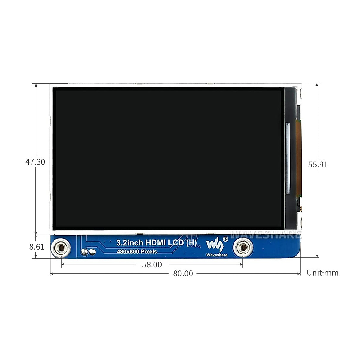 3.2inch HDMI IPS LCD Display (H) Fits Raspberry Pi/Jetson Nano/PC, 480×800, No Touch Screen, Adjustable Brightness