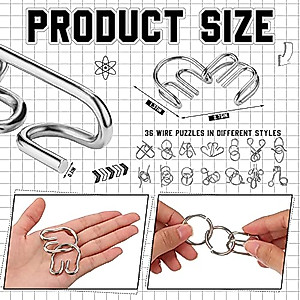 Metal Brain Teaser Puzzles Set of 36 with Pouch, Steel IQ Puzzle Games Physics Mind Metal Puzzles for Adults Basket Stocking Stuffers for Teen Boys Girls Kids Desk Trinkets Challenge Gifts