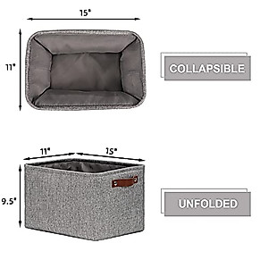 HNZIGE Storage Basket Bins(3 Pack) Large Collapsible Storage baskets for organizing Shelf Closet Bedroom, Perfect Storage Box with Handles for Closet, Clothes, Toy, Home?Gray, 15" x 11" x 9.5"?