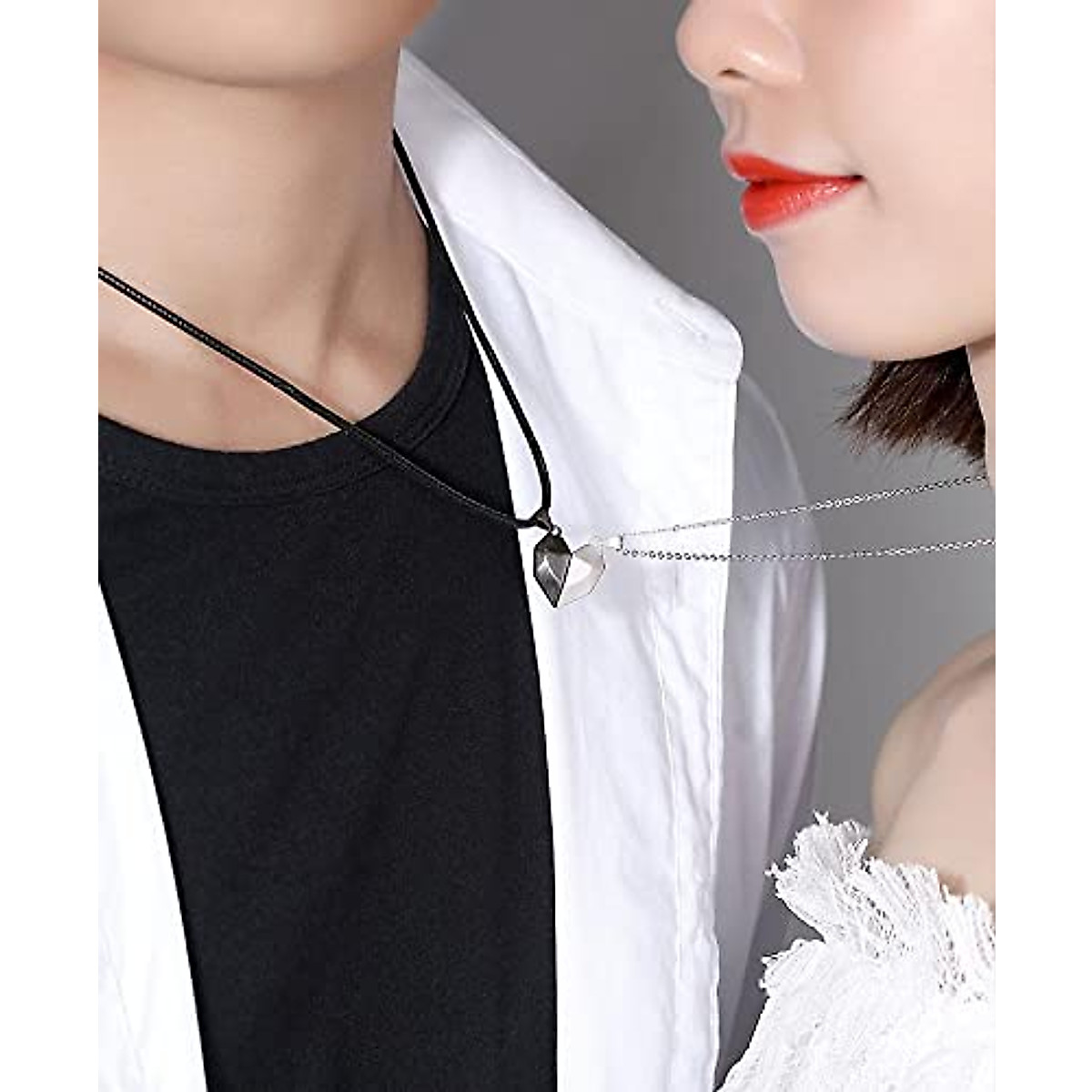 4Pcs Couples Bracelets Necklace Set for Women Men Matching Heart Necklace for Couple Long Distance Relationship Bracelet for Valentine's Day Couple Gifts(A:silver-chain)