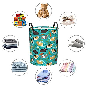FOISIIAEA Laundry Basket Guinea Pig and Food Oxford Cloth Collapsible Laundry Hamper Storage Basket with Handle for Kitchen Bedroom Living room