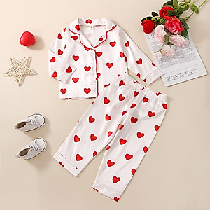 Nokpsedcb Toddler Girl Cute Long Sleeve Button Down Pajamas Set Lounge Set Sleepwear Nightwear (Red,3-4T)