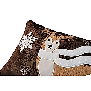 Comfy Hour Wood Reindeer with Scarf and Snowflake Throw Pillow, 18-inches(Length), Brown, Polyester Wildlife Collection