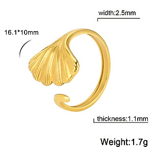 TEAMER Stainless Steel Ginkgo Leaf Finger Rings Adjustable Bohemian Ring Mother‘s Day Jewelry for Women (Gold)