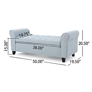 Christopher Knight Home Keiko Fabric Armed Storage Bench, 19.75"D x 50"W x 20.5"H, Light Sky