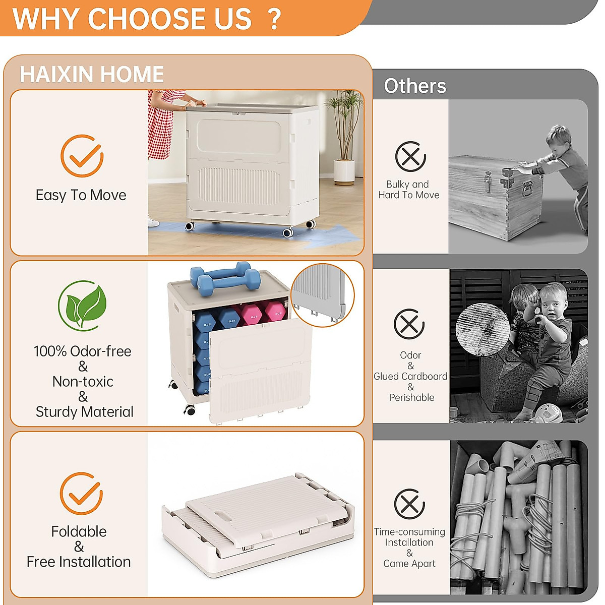 HAIXIN HOME Toy Box for Living Room Area - 130L Extra Large Toy Chest Storage Organizer - Collapsible Sturdy Toy Storage Bins with Lids and Wheels - Kids Toy Box for Boys, Girls, Nursery, Playroom