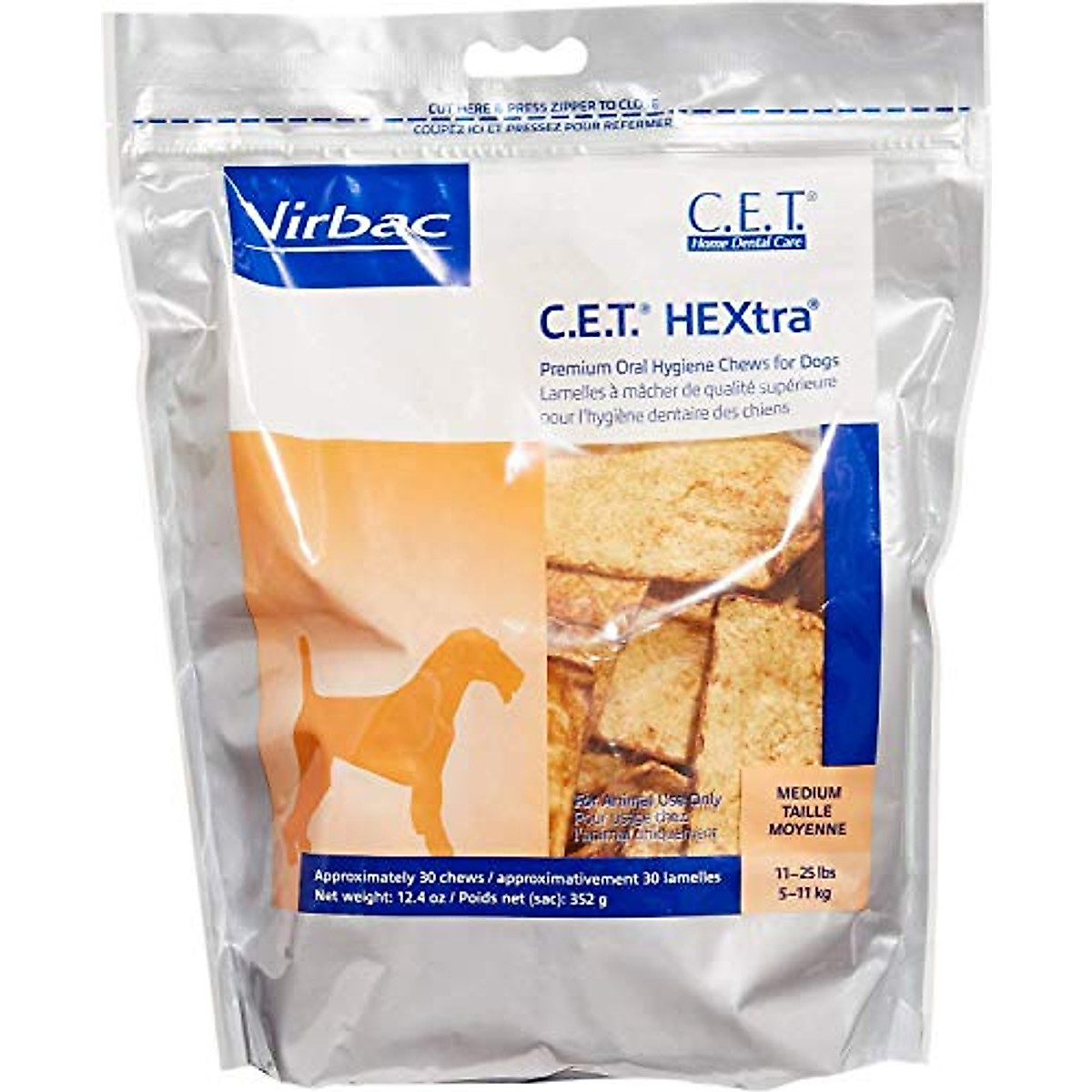 C.E.T. HEXtra Premium Oral Hygiene Chews (with Chlorhexidine) for Medium Dogs (11-25 Pounds) 3 Pack (90 chews)