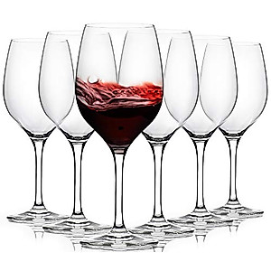 FAWLES Crystal Red Wine Glasses Set of 6, 17 Ounce Thin Rim Classic Rounded Bowl Stemmed All-purpose Wine Glass Set, Housewarming/Anniversary/Wine Gift Set