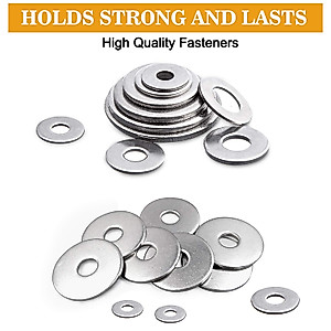 VIGRUE 304 Stainless Steel Flat Washers Set Washers Hardware Assortment 225 Pieces -15 Sizes M3 M4 M5 M6 M8 M10 M12