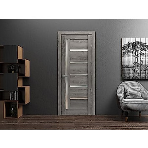 Solid French Door 42 x 80 inches | Quadro 4088 Nebraska Grey with Frosted Glass | Single Regular Panel Frame Trims Handle | Bathroom Bedroom Sturdy Doors