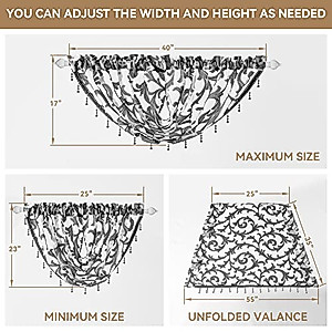 NAPEARL Swag Valance for Windows-Beige Organza Sheer Waterfall Valance, Elegant Beaded Valance Curtain for Bathroom, Kitchen, Small Windows (1 Valance, 57 x 37 Inch)