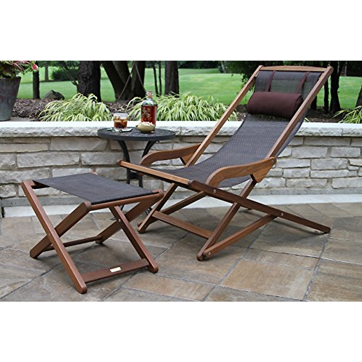 Outdoor Interiors Sling and Eucalyptus Ottoman/Stool