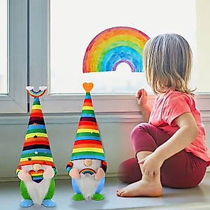 2 Pieces Large Rainbow Gnome Decoration Nisse Pride Gnome Ornaments Gnome Rainbow Plush Decor Felt Gnome Tiered Tray Ornaments Scandinavian Tomte Gnome Sign for Christmas Home Farmhouse Decoration
