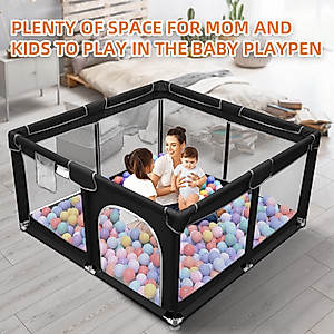 Suposeu Baby Playpen, Sturdy and Safety Playard with Soft Breathable Mesh, Indoor and Outdoor Baby Fence, Portable Playpen for Babies and Toddlers, Black