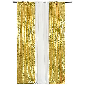 SquarePie Sequin Backdrop Curtain Gold 2FT x 8FT 2 Pcs Satin Backing Sparkly Wedding Party Background