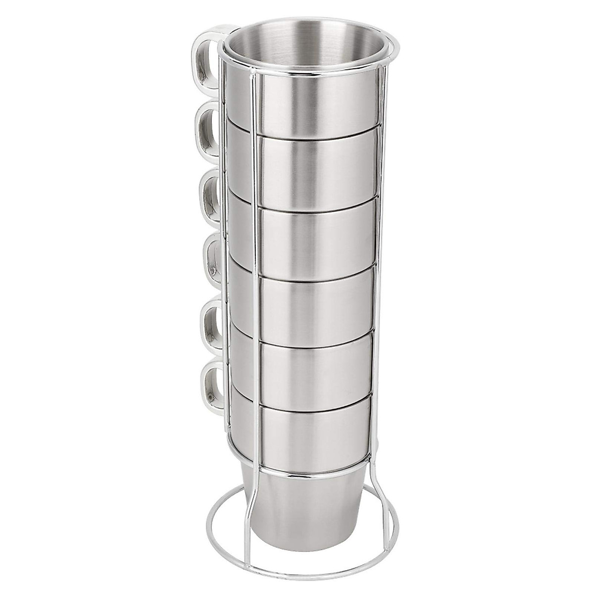 Agatige 6PCS Stackable Stainless Steel Coffee Cups, 300ml Stainless Steel Cup Stackable Coffee Mug with Rack, Insulated Coffe Cup Tea Cups Double Wall Expresso Coffee Cup Water Cup for Home,6x9.5cm