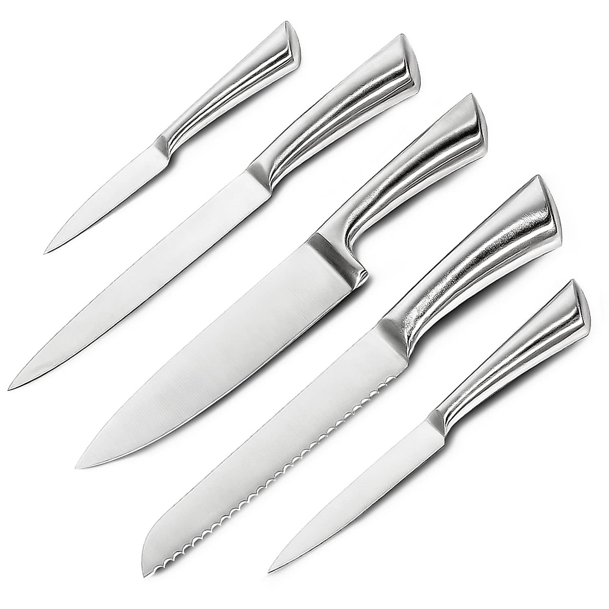 AMAHOUSMET Knife Set 5 Pieces, Professional Kitchen Knife Set with Box, Chef Knife Set, Japanese Stainless Steel, Includes Chef Knife, Bread Knife, Carving Knife, Utility Knife and Paring Knife