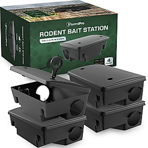 Rat & Mouse Bait Station - 4 Pack - Rat Bait Stations for Rats and Mice Outdoor/Indoor - Tamper Resistant - Child & Pet Safe Rodent Bait Station - Outside Traps for Mice - Bait Box Pest Control