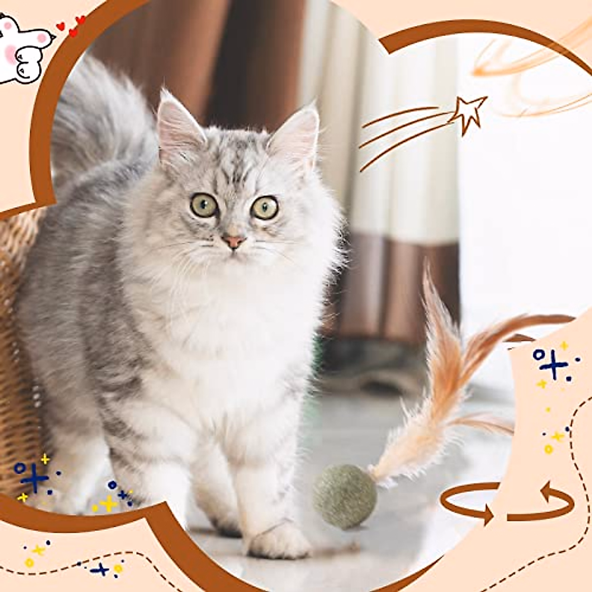 HyDren 6 Pcs Interactive Cat Toy Catnip Feather Ball Compressed Natural Catnip Lollipop Natural Cat Kicker with Feathers for Kitty