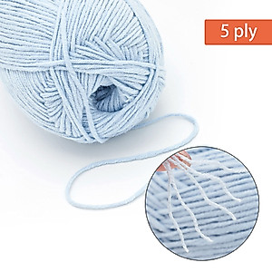 NICEEC 3 Skeins Soft Cotton Yarn 5ply Baby Cotton Yarn for Knitting Crochet Baby Weight Yarn Cotton Blend Yarn Total Length 3×220m(3×240 yds,100g×3)-Light Blue