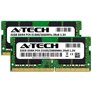 A-Tech 64GB (2x32GB) RAM for ASUSTOR ASUSTOR LOCKERSTOR 10 AS6510T | DDR4 2666MHz PC4-21300 Non ECC SO-DIMM 2Rx8 1.2V - Laptop & Notebook Memory Upgrade Kit