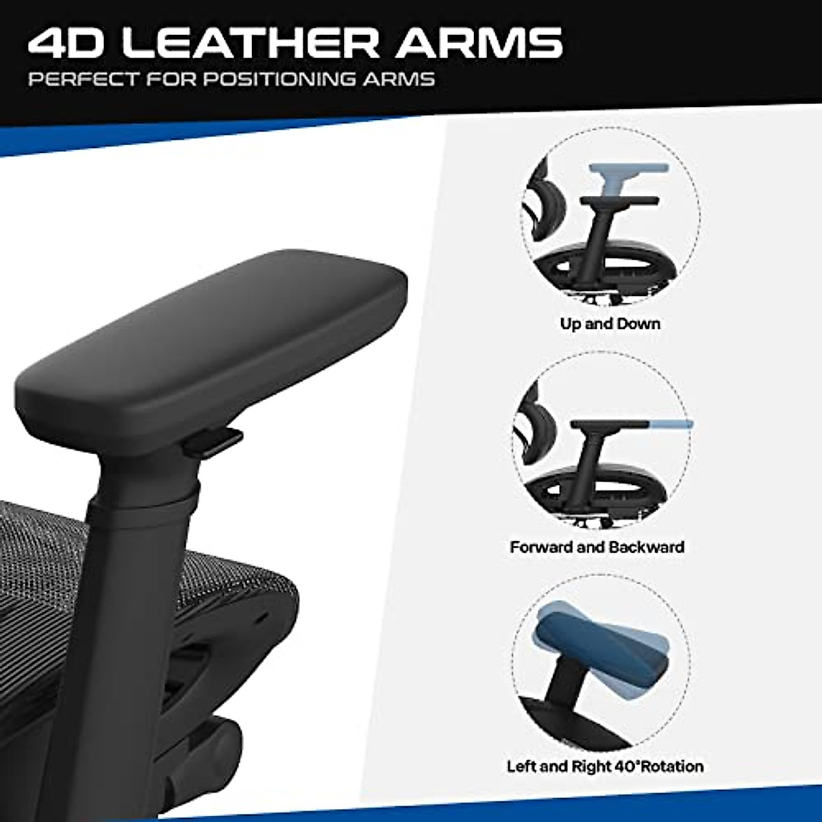 Laziiey Ergonomic Office Chair with Lumbar Support, Mesh Desk Chair with 4D Adjustable Arms Headrest, High Back Computer Chair for Home Office Work (Black)