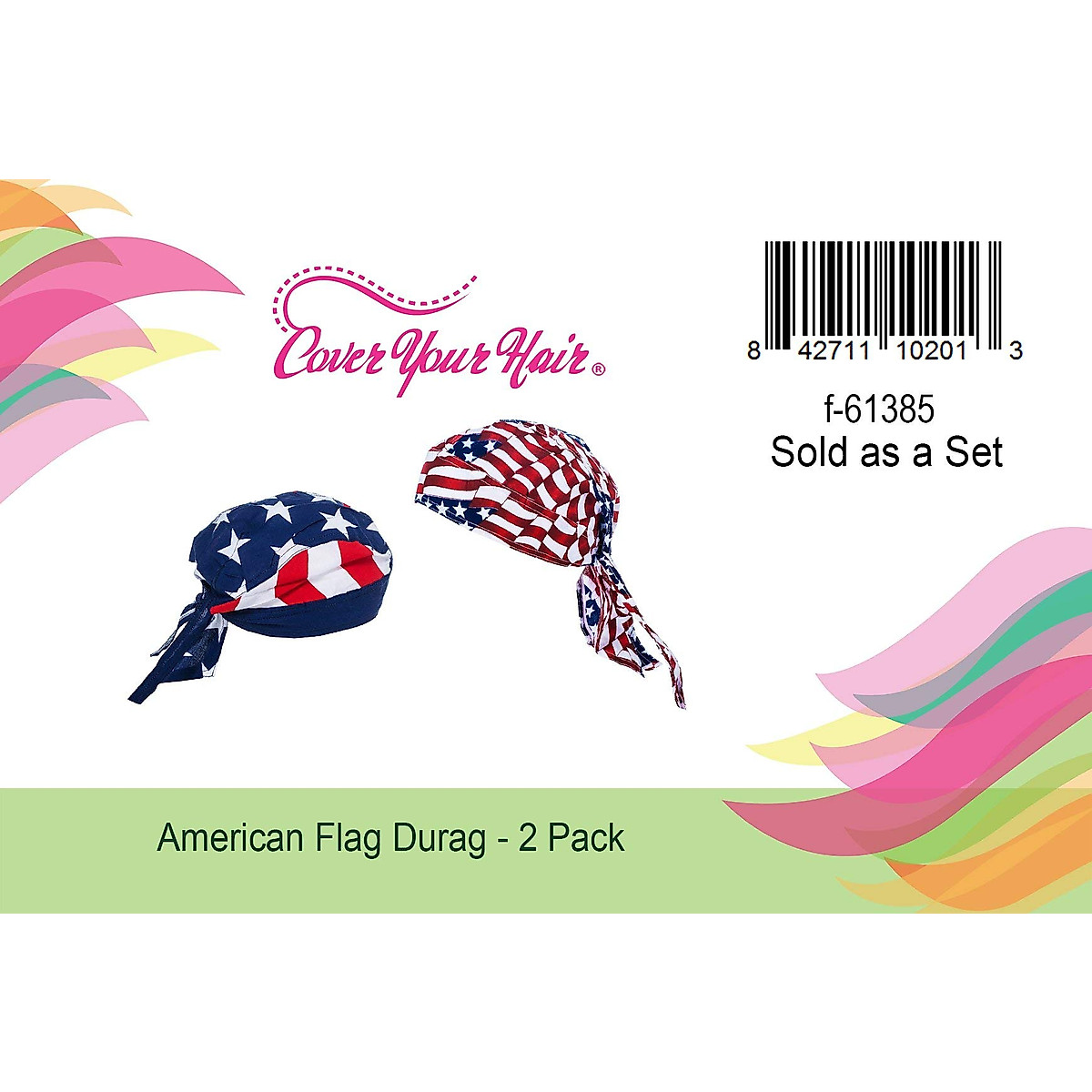 CoverYourHair American Flag Durag - USA Doo Rag - Dew Rags for Men - Patriotic Skull Caps - American Flag Headbands (2 Pack Dew Rags)