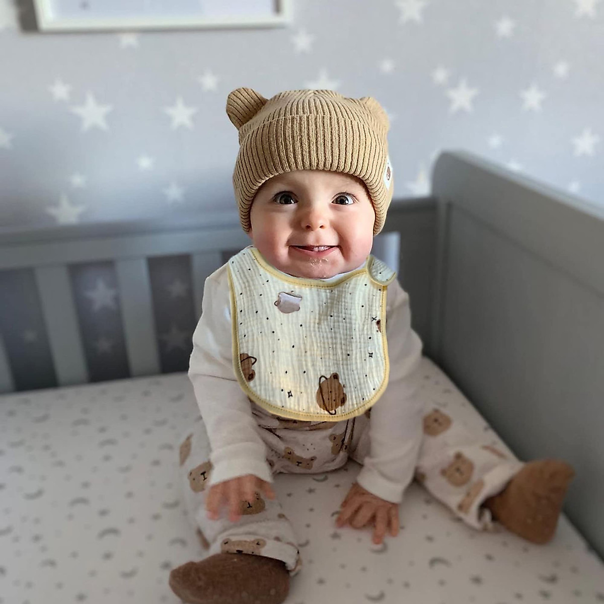 LittleCheek Baby Bibs for Boys & Girls, Organic Muslin Cotton Drool Bibs Waterproof, Soft Lap-shoulder Bibs w/Snaps for Teething Feeding, Sweet Baby Essentials Gifts for Unisex Newborn, 6 Pack