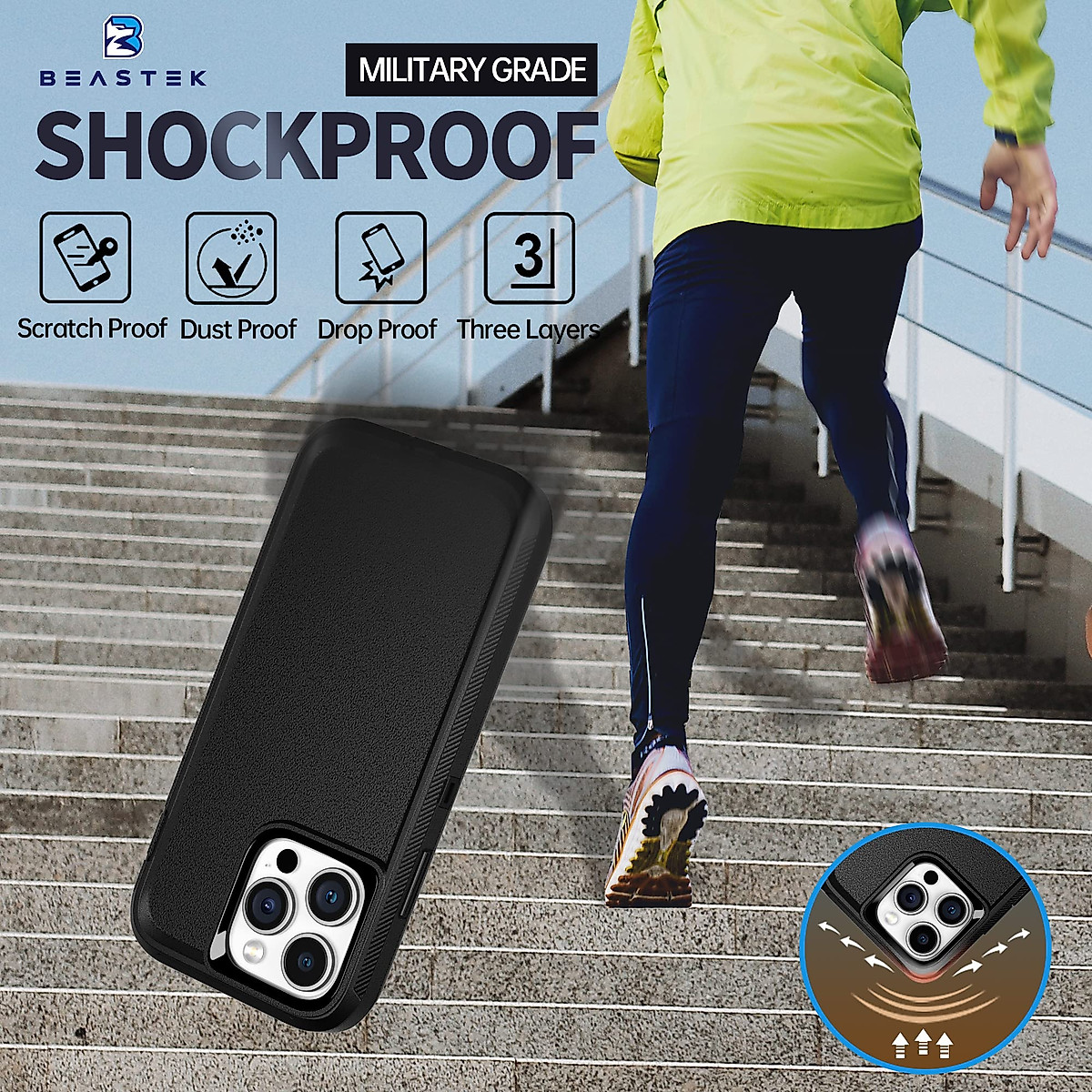 BEASTEK Shockproof Case for iPhone 14 Pro Max, ORN Series, Heavy Duty Military Grade Drop Protective Cover with Defensive Belt Clip Holster with 360° Kickstand, 14 Pro Max 6.7 inch (Black)