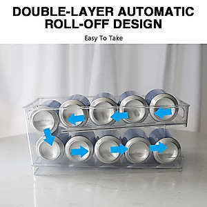 Soda Can Organizers for Refrigerator, 2-layer Automatic Rolling Beverage Storage Organizer for Freezer, Countertop, Cabinets & Pantry, Can Holder Dispenser Holds Up To 10 Cans (12oz) BPA Free, Clear