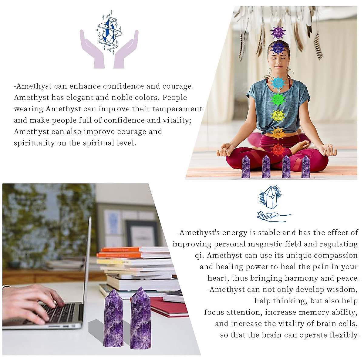 Apengshi Amethyst Healing Crystal Tower 2.75-3.14" Crystal Wand Natural Gem Stone 8 Faceted Single Point Chakra for Home Decoration