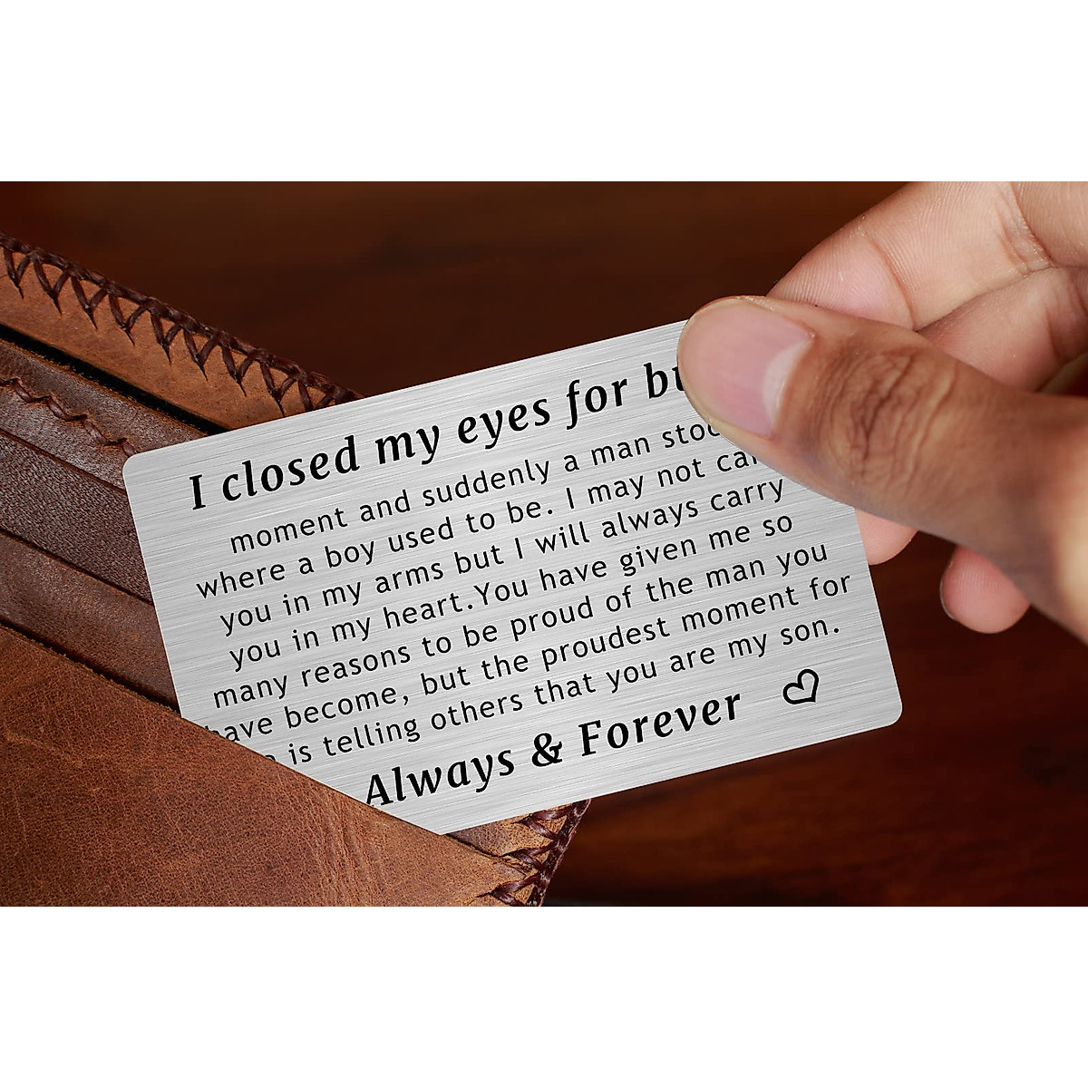 Ptzizi Inspirational Silver Metal Wallet Insert Card, Engraved Encouragement Wallet Card for Son Gift from Mom, To My Son Birthday Graduation Wedding Card Gift A9