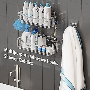 Temste Shower Caddy, Rustproof Shower Organizer with Phone Holder, Stainless Steel Shower Shelf for Inside Shower with Adhesive Hooks, Bathroom Organizer Shower Storage - 2 Pack