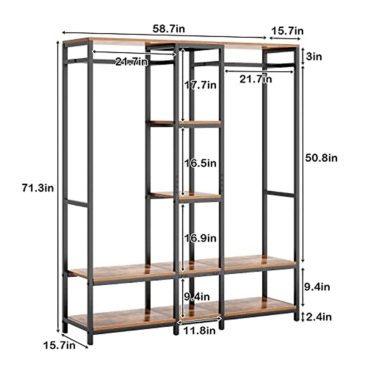 soges Garment Racks with 5 Tiers Shelves 2 Rod Clothes Rack FreeStanding Rack Organizer Storage for Hanging Clothes and Storage