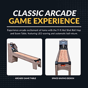 Hathaway Shooting Star 9-ft Arcade Ball Roll and Score Machine Table with LED Electronic Scorer and Sound, Great for Family Recreation Game Rooms, Driftwood