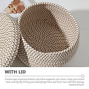 Angoily Round Basket with Lid for Storage, Decorative Basket Cotton Rope Woven Basket With Lid Living Room Bedroom Basket