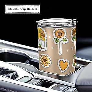 Jihqo Sunflowers Gnome Tumbler with Lid and Straw, Insulated Stainless Steel Tumbler Cup, Double Walled Travel Coffee Mug Thermal Vacuum Cups for Hot & Cold Drinks 20oz