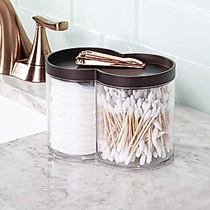 mDesign Plastic Canister Jar Organizer Set with Storage Lid - Home Decor Holder for Bathroom/Restroom Vanity Countertop, Cabinet - Holds Cotton Balls, Soap - Lumiere Collection - Clear/Bronze