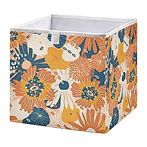 Kigai Beautiful Autumn Floral Pattern Open Home Storage Bins for Home Organization and Storage, Collapsible Closet Storage Bins, 11.02"L x 11.02"W x 11.02"H