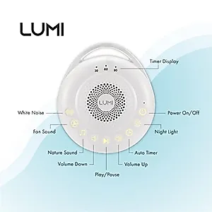 LUMI | Portable White Noise Machine | Baby Sleep Aid with 26 Sounds | White Noise Baby | 3 Lighting Modes | Memory Function | 30, 60, 90 Minute Timer | Sleep Aid for Adults, Children & Babies…