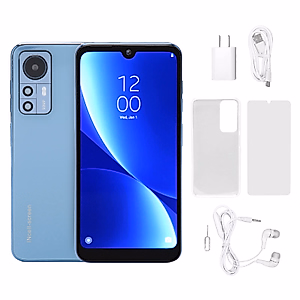 12s Pro Smartphone, MT6582 Quad Core 4GB RAM 32GB ROM Cell Phone Double Card Slot 5G WiFi 1200x1960 Resolution Ultra HD Screen for Office (Blue)