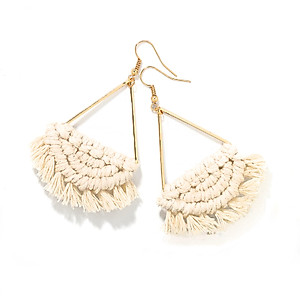 Bohemian Handmade Fringe Tassel Dangle Drop Statement Earrings for Women (Green)