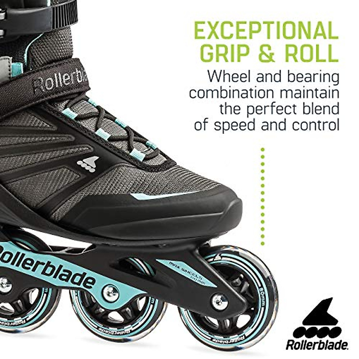 Rollerblade Zetrablade Women's Adult Fitness Inline Skate, Black and Light Blue, Performance Inline Skates