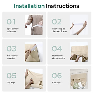 HOMEIDEAS Beige Privacy Blackout French Door Curtains, 26 X 68 Inch Room Darkening Blinds for Glass Door, Thermal Insulated Tie Up Shades Window Curtains for Bedroom, 1 Panel