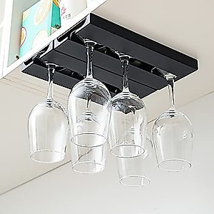 NIYUPE Wine Glass Rack plastic - Under Cabinet Stemware Wine Glass Holder Glasses Storage Hanger，For storage of goblets, wine glasses，2 Pack Bar Kitchen Hanger，black