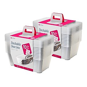 Life Story 6 Liter Shoe, Accessory, and Closet Plastic Storage Box Multi-Purpose Lidded Stacking Tote Containers, Clear (20 Pack)