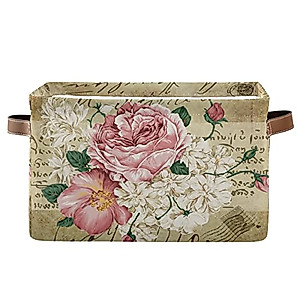 Bolaz Shabby Chic Pink Rose Square Storage Basket Storage Bins Canvas Storage Organizer Closet Shelf Organizer for Home Office, 1 Pc, one sizex1, B06D20006