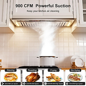 BRANO Range Hood Insert 30 Inch, 900 CFM Smart Voice/Gesture/Touch Control, 4 Speed Exhaust Fan, Stainless Steel Kitchen Hood with Charcoal Filter, Ducted/Ductless Convertible